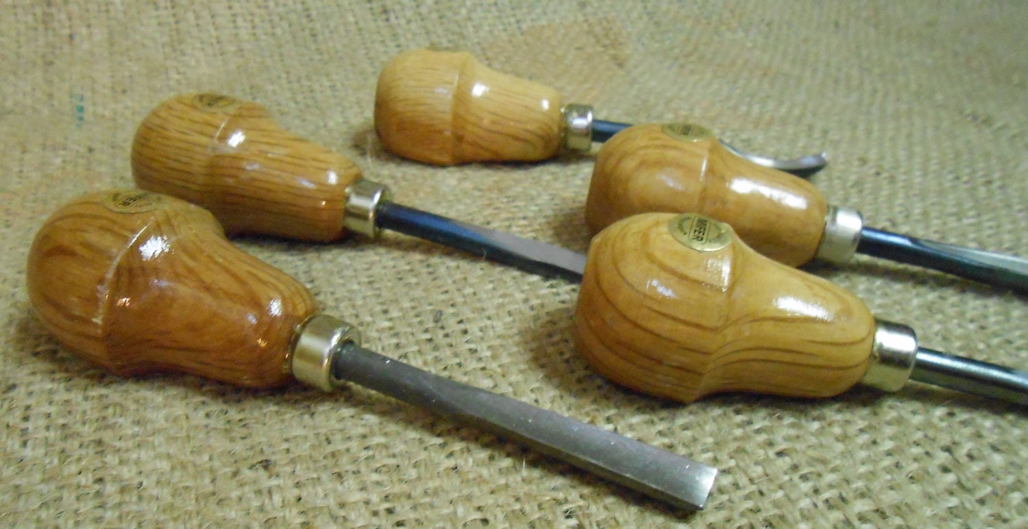 Vintage Mifer Wood Carving Tools Set of 5 Gouges / Chisels In