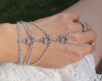 Sized Heart Hand Chain, Slave Bracelet, Ring Bracelet, Hand Jewelry ...