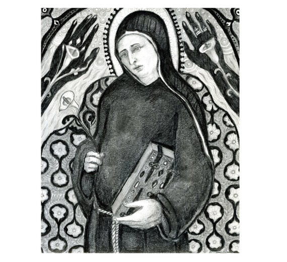 Pencil Drawing of a Monk and Hands Faith Healer