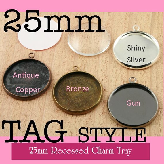 10 Recessed TAG STYLE Pendant Tray Charms 25mm Earring
