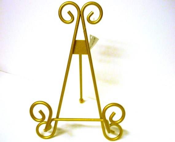 9 METAL EASEL STAND. Table Top Gold Metal Scroll Design
