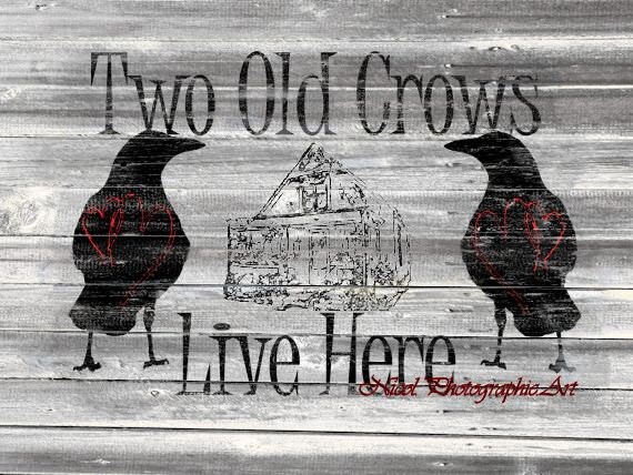 Rustic Grey Two Old Crows Live Here Humorous Home Decor Matted