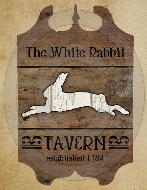 Primitive White Rabbit Tavern Pub Sign Feedsack Feed Sack Logo
