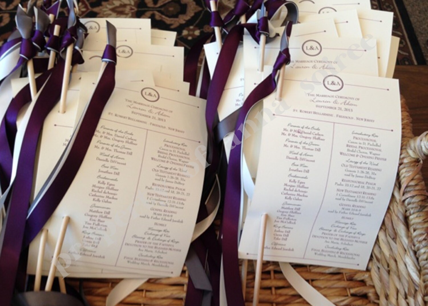 WEDDING CEREMONY PROGRAMS with ribbon wand attached