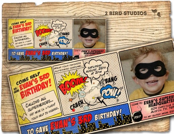 Comic book superhero Invitation / VINTAGE Superhero birthday