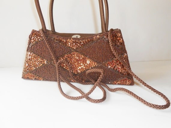 Copper Beaded Evening Bag Vintage Copper Handbag Sparkly