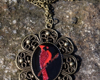 Vintag red cardinal necklace