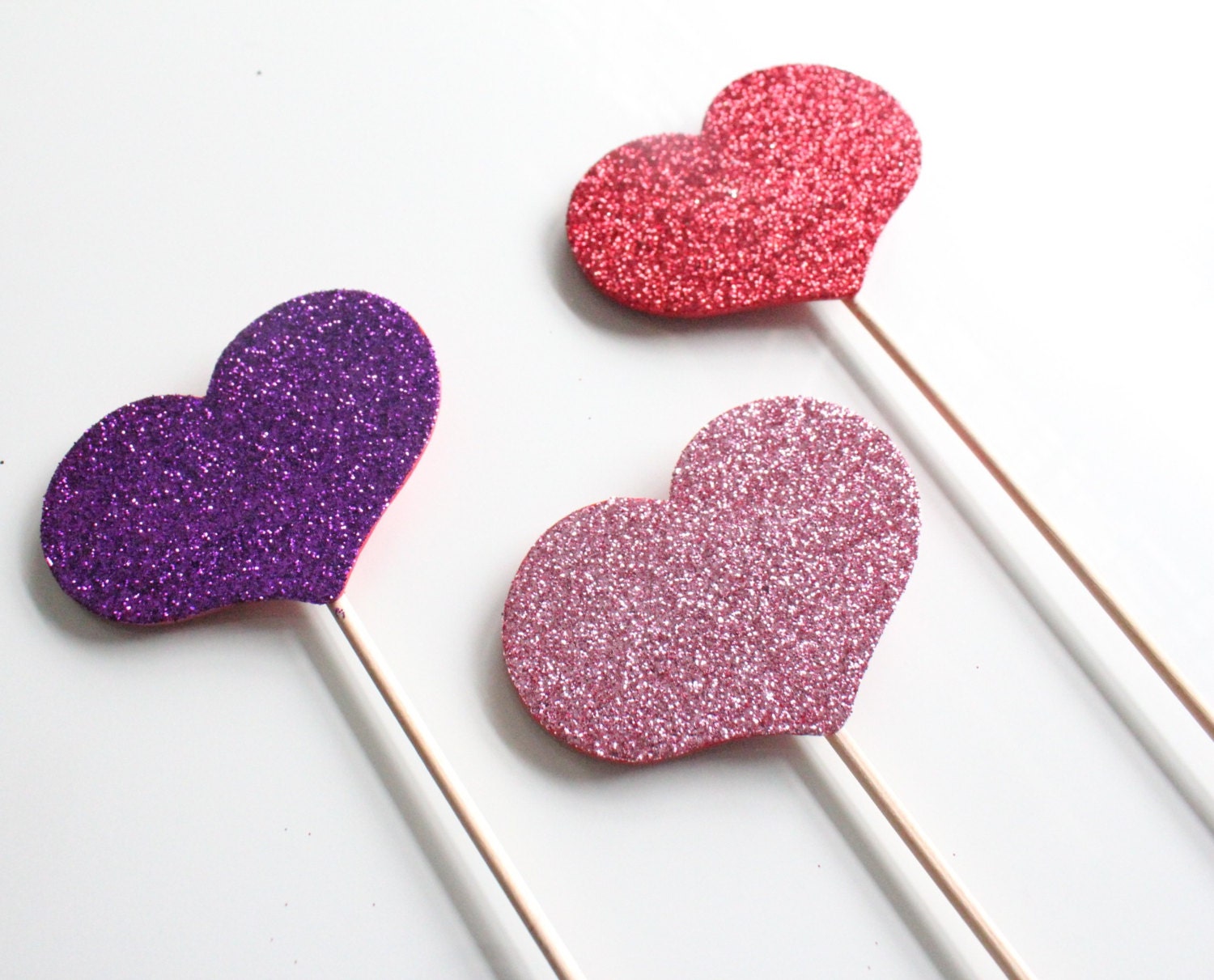 Photobooth Props 3pc Glittered Wooden Hearts/Heart