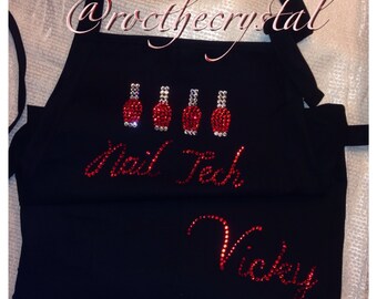 Nail Tech apron with personalized name on pocket made with Swarovski ...