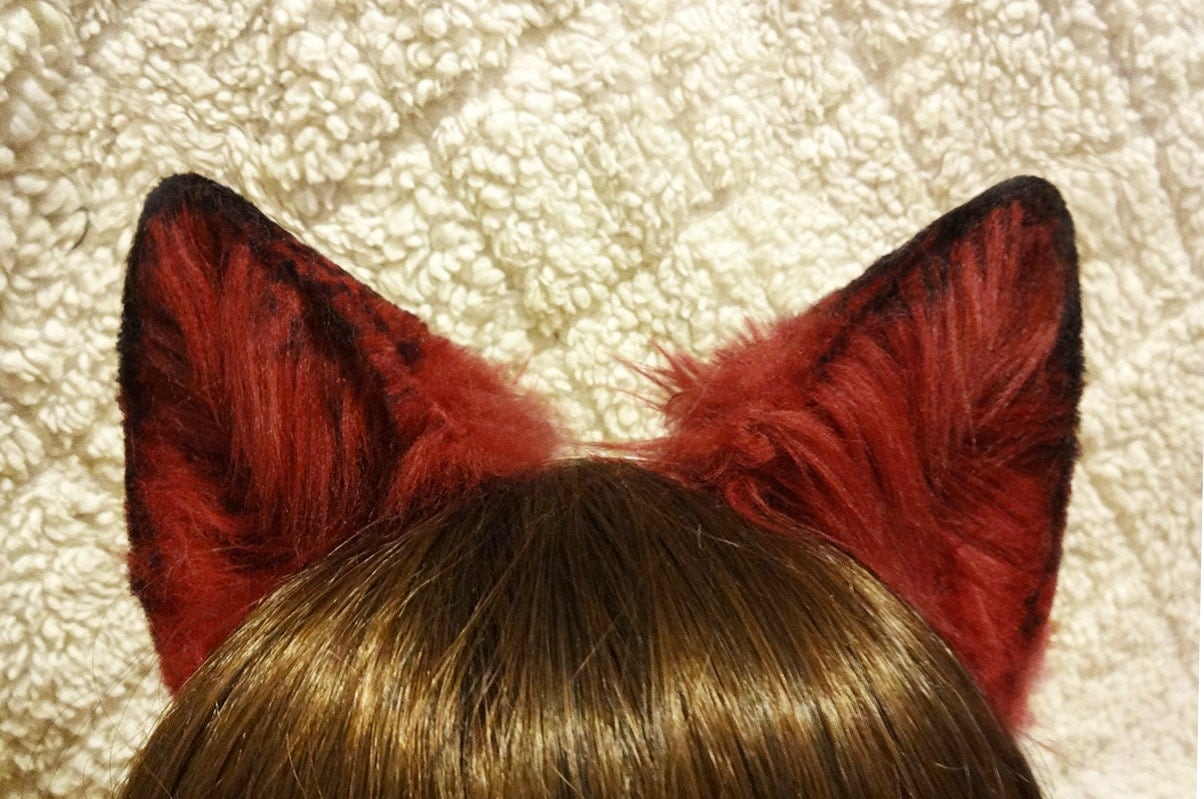 Red and Black Tipped Wolf Ears