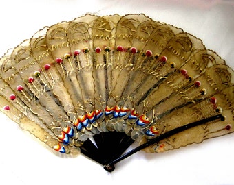 Vintage Hand Fan, Rawhide Fan, Hand Painted, Unique Native American ...