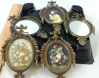 3 Statuesque Small Brass VICTORIAN FRAMES - Made in Italy - Glass Face