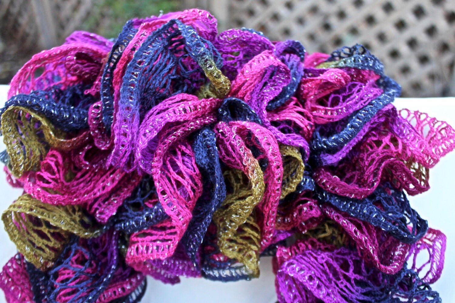 Multi-Colored Ruffled Scarf Red Heart Boutique Sashay Yarn