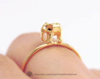 Elephant Ring made in Gold plated, Delicately Ring, Cute Ring