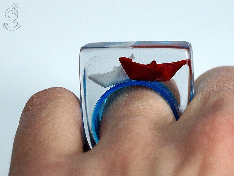 Ship ahoy maritime boat ring with hand-made folded mini