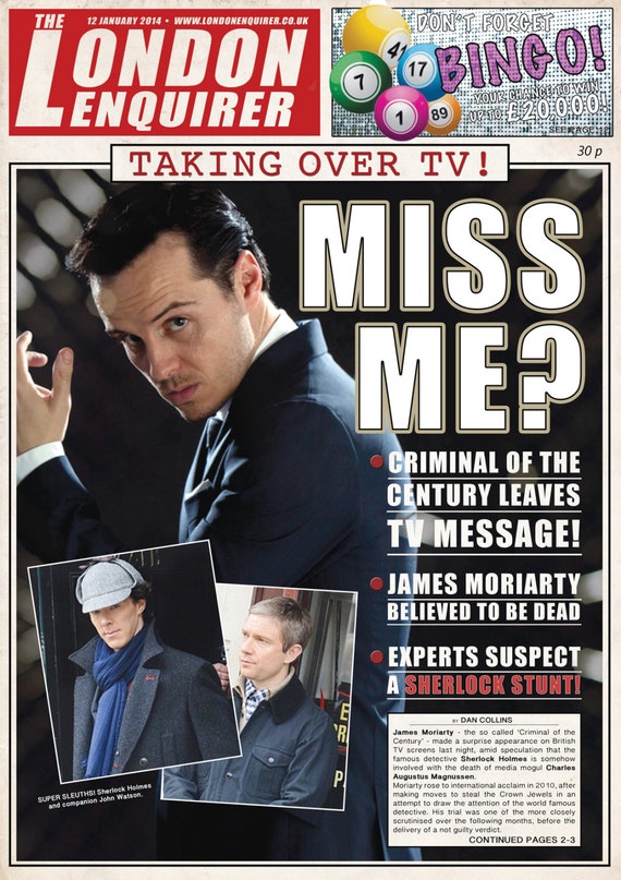 Sherlock Newspaper Poster by TheZeroRoom on Etsy