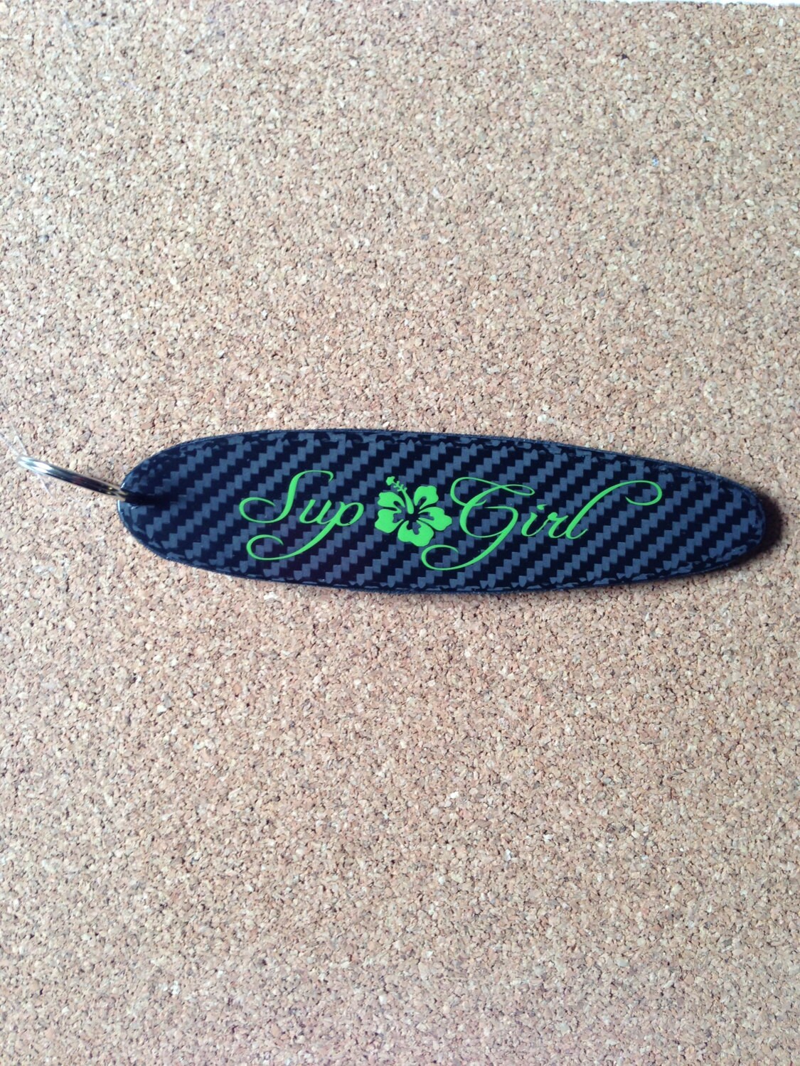 SUP Girl Carbon Fiber Floating Key Chain in Lime Green