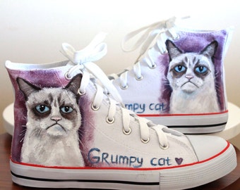 Grumpy cat handpainted shoes cat shoes internet cats for cat lovers ...