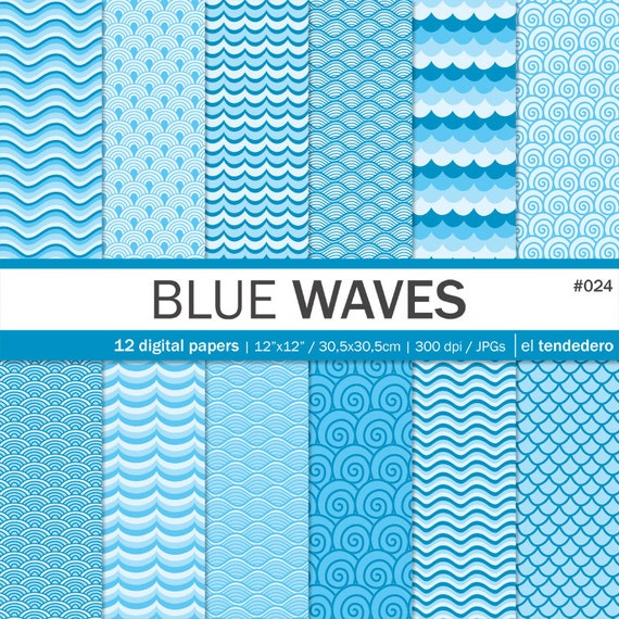 Wave digital paper pack blue waves with blue wave by eltendedero