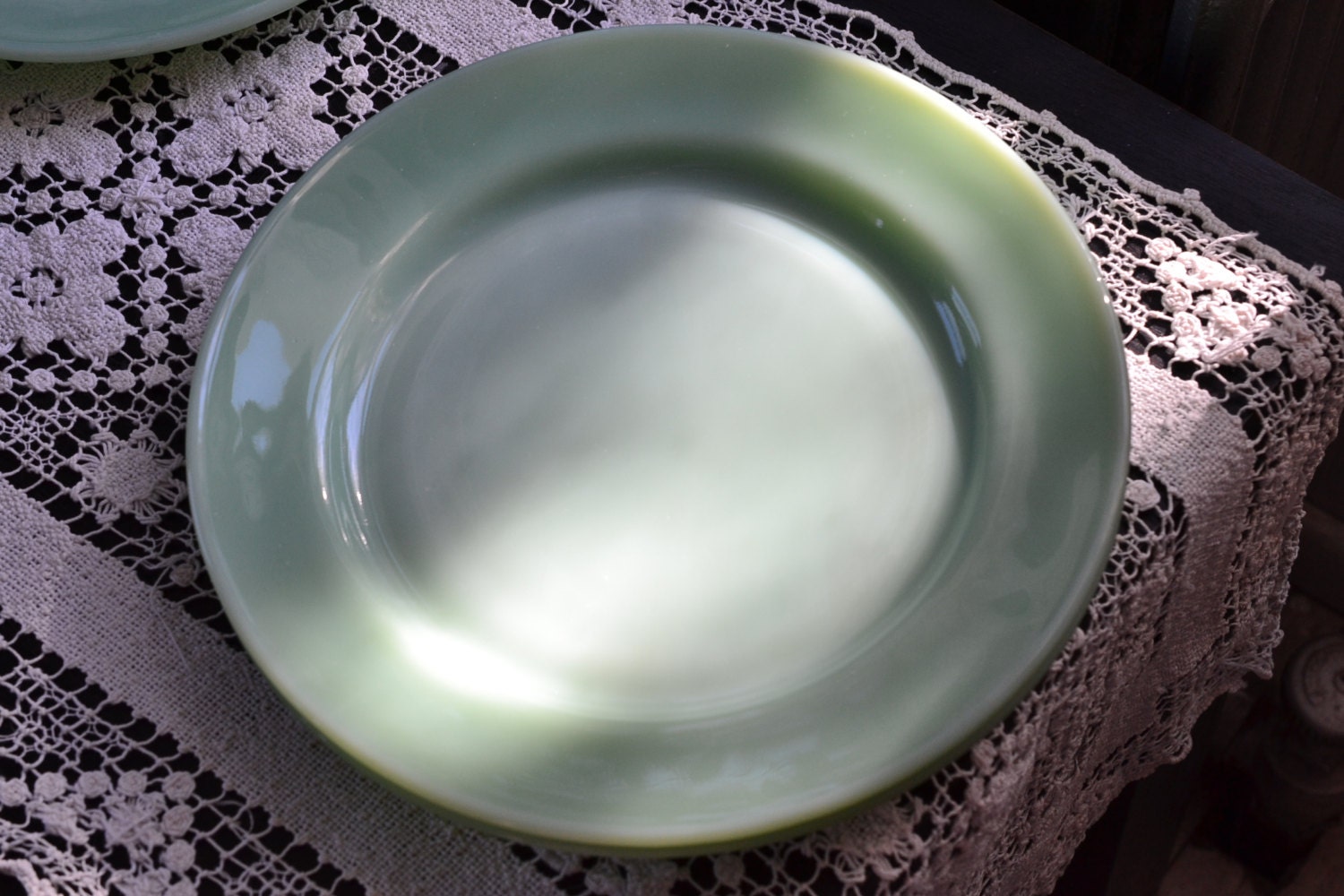 1940s Jadeite Dinner Plates Fire King Oven by ApplePickerVintage