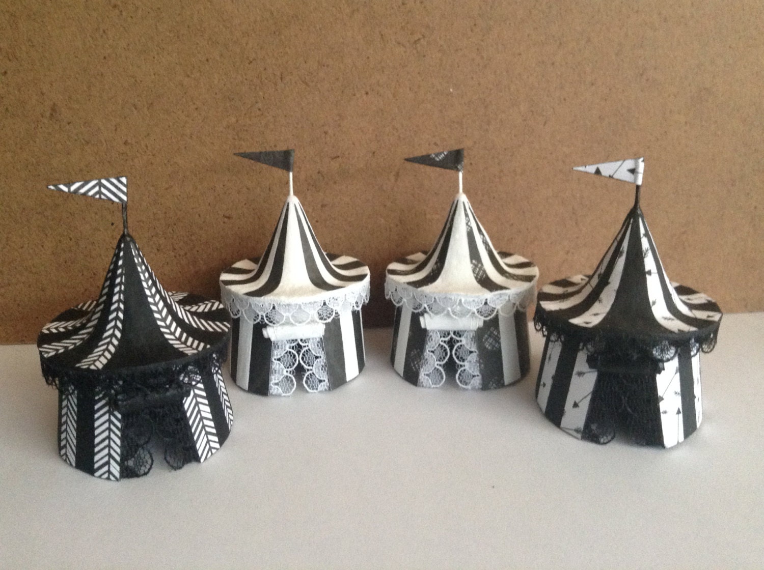 Set of 4 Blackjack Miniature Circus Tents by CircusOfAngels