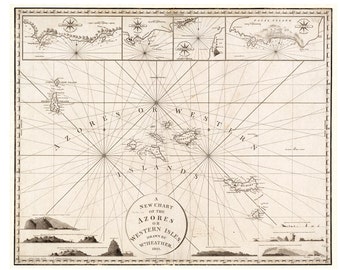 Old Map of Açores Azores Islands 1787 Portuguese map