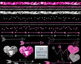 silver pink glitter clip art foil glitter borders ribbon and heart ...