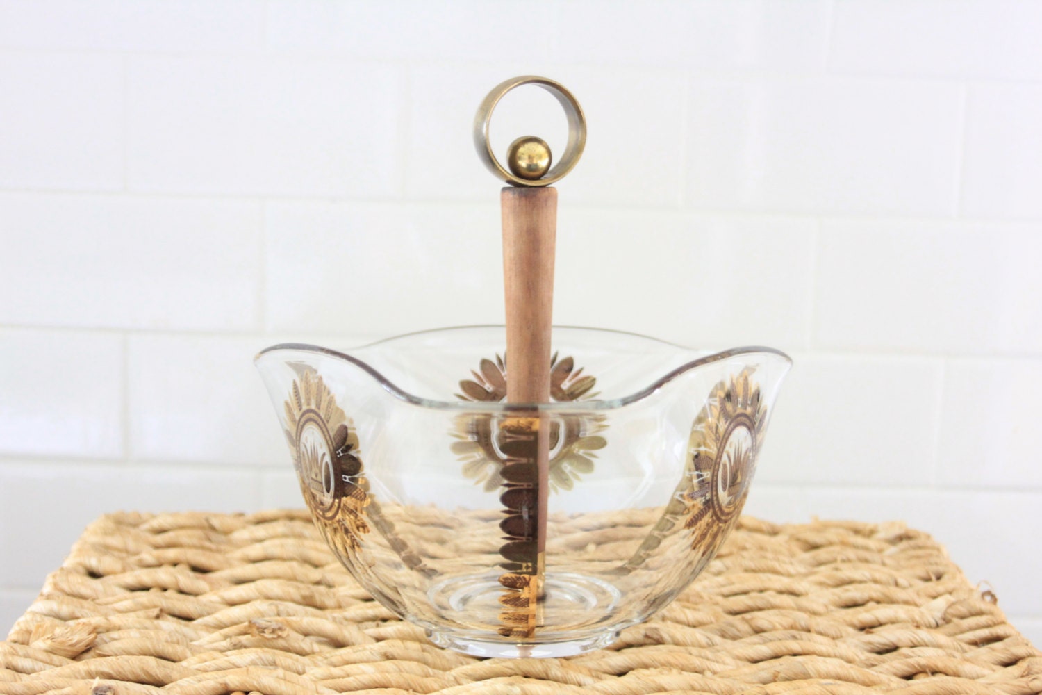 Georges Briard Tidbit Bowl Vintage Wood and Gold Metal Handle Mid ...