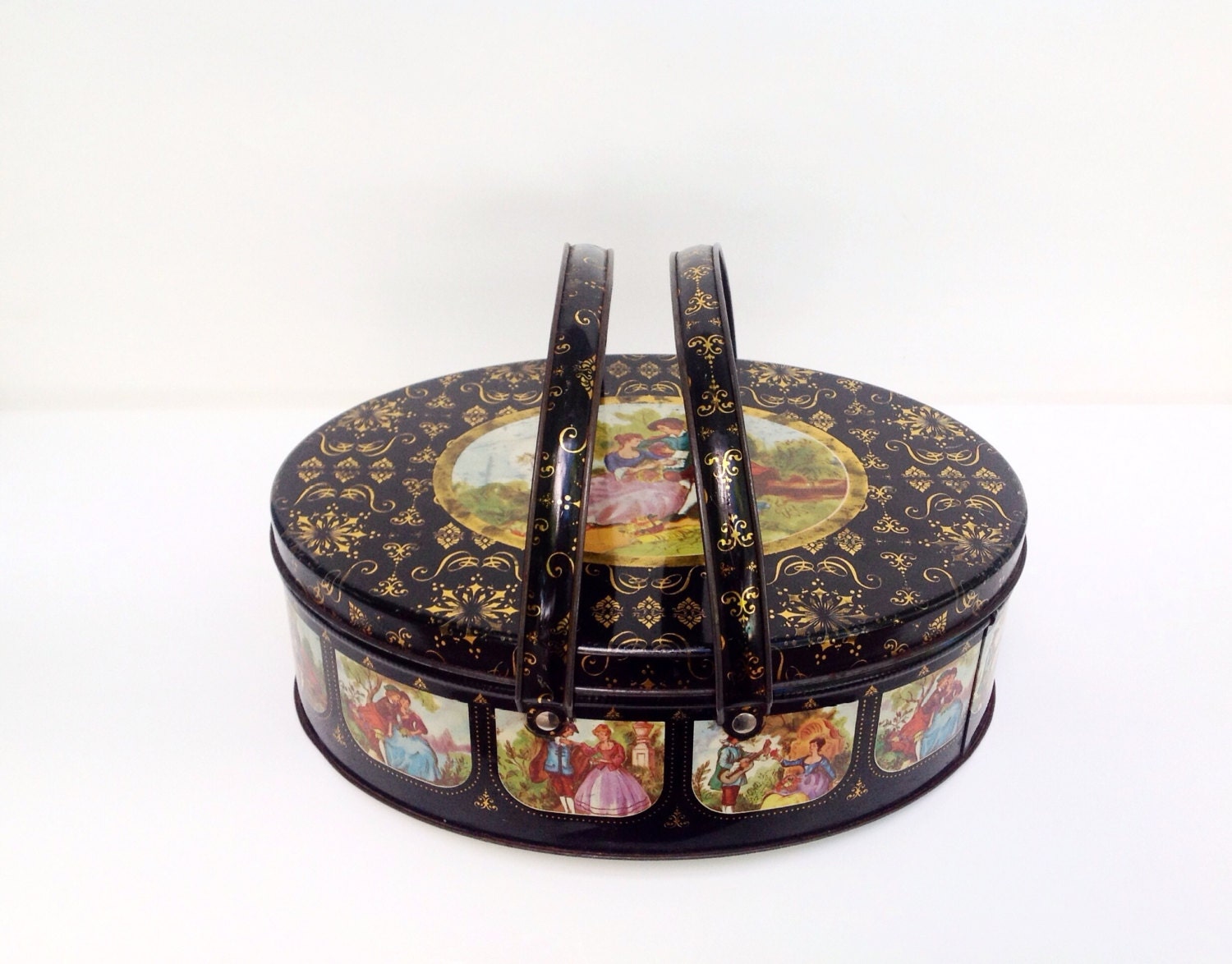 Vintage Tin Lunch Box Storage Container Victorian Romantic Scenes ...