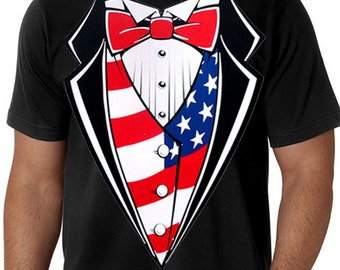 American Flag Tuxedo T-Shirt with Vest & Bowtie #16
