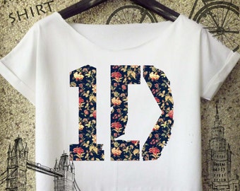 one direction shirt 1d logo floral style cropped tee white and black ...
