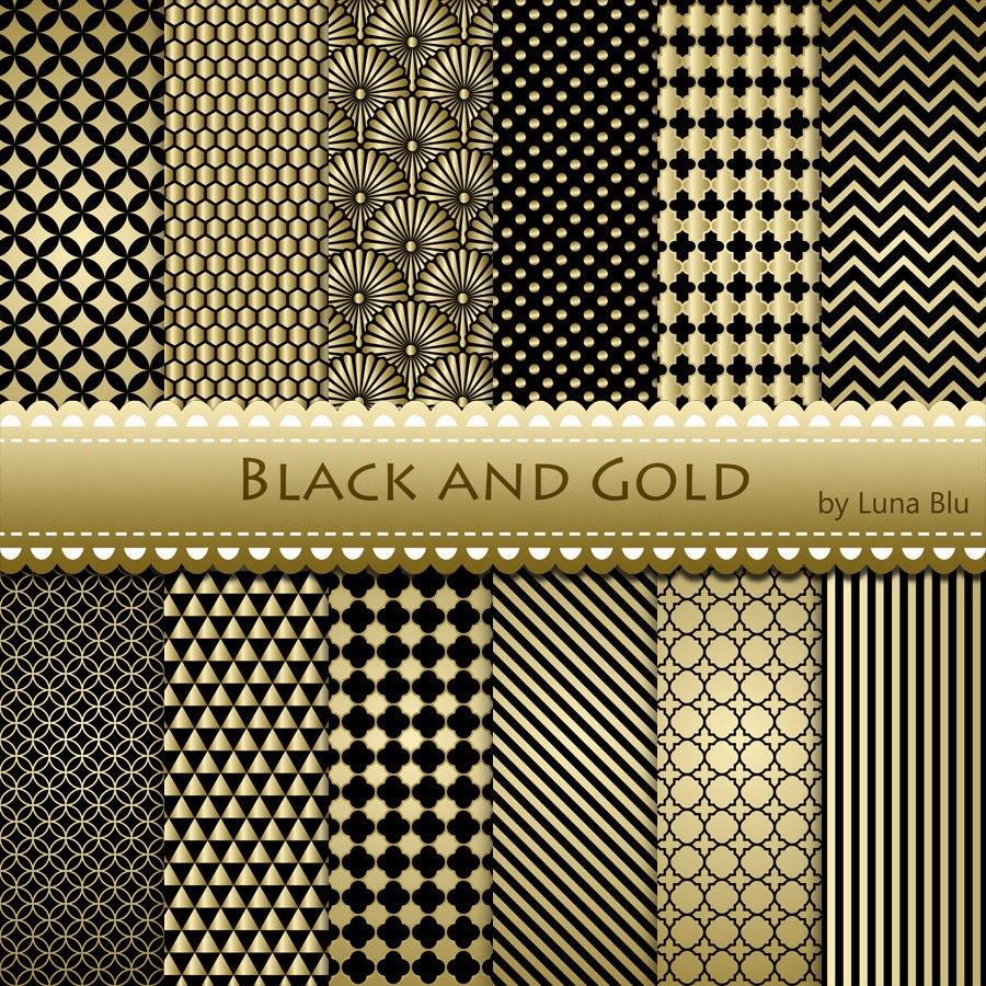 Black and Gold Digital Paper: Black and Gold by Lunabludesign