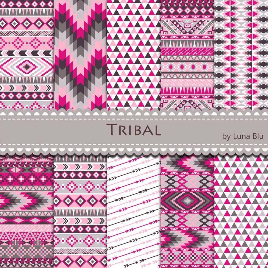 New Item added to my shop:Tribal Digital Paper: ” Tribal Patterns” pink ...