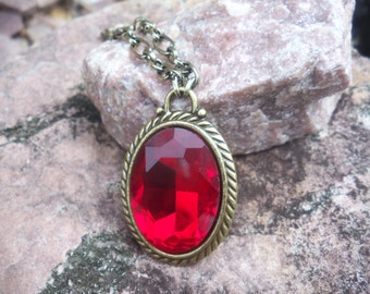 Ruby Red Pendant, Red Necklace