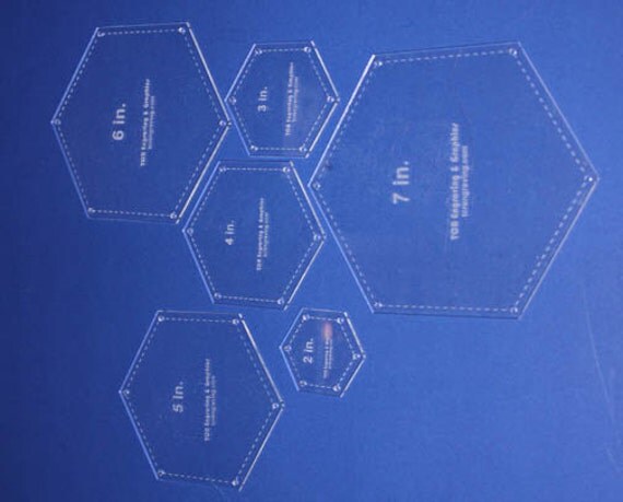 6 Piece Set Quilt Hexagons Templates 1/8 2