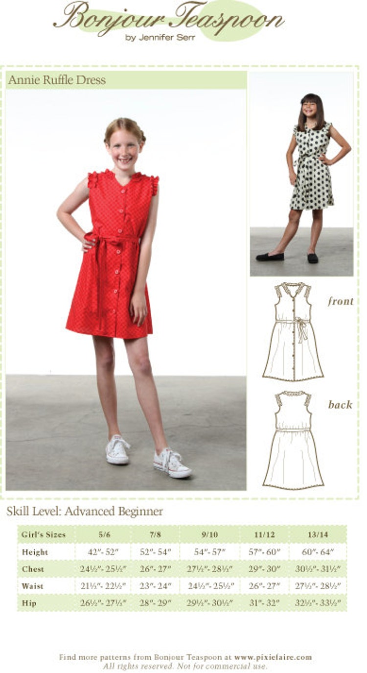 Girls Dress Sewing Pattern Tween Dress Sewing by BonjourTeaspoon
