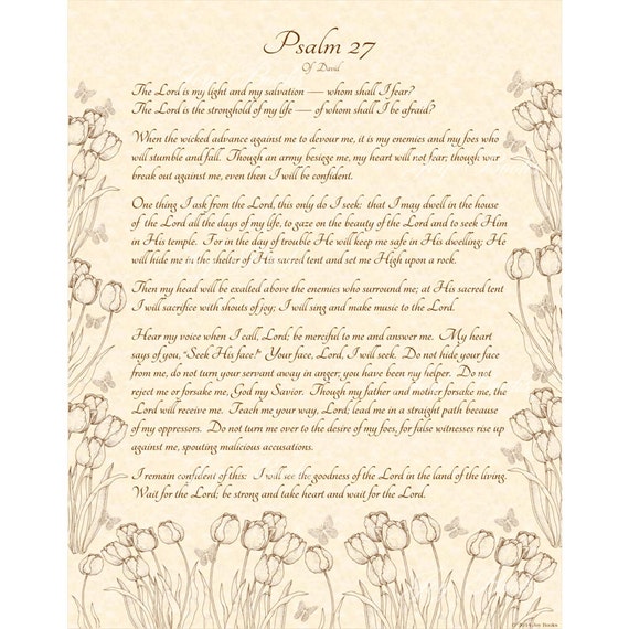 PSALM 27 1 14 NIV Calligraphy Print 11x14 Natural Parchment PSALM 27 1 14 NIV Calligraphy Print 11x14 Natural Parchment