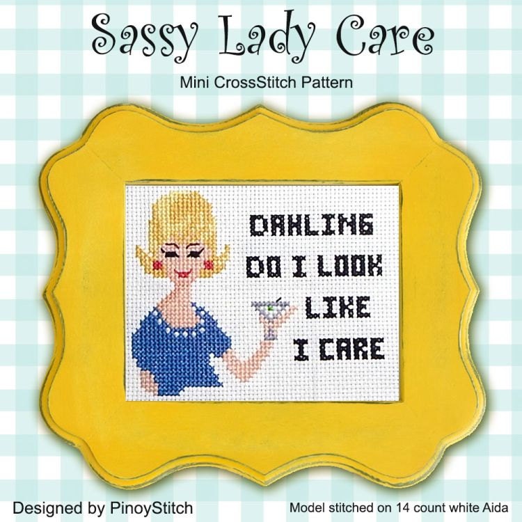 Sassy Lady Care Retro Cross Stitch PDF Chart