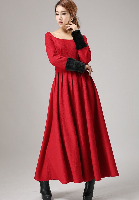 Red dress wool dress maxi dress for women winter
