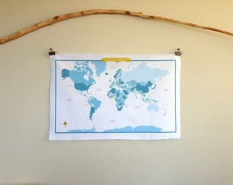 SALE on DISCONTINUED COLOR // World Map Fabric - modern design print ...