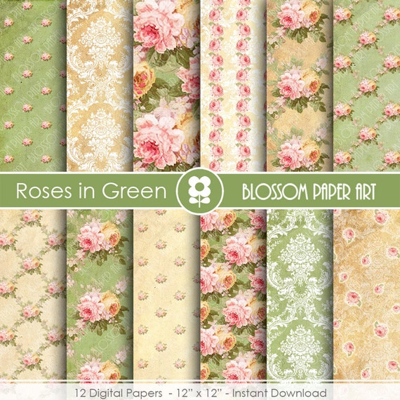 Items similar to Floral Scrapbook Paper, Floral Digital Paper Roses ...