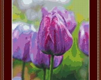 3 Red Tulips Cross Stitch Pattern