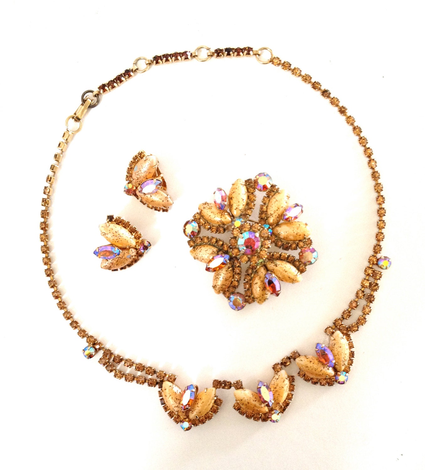 Jay Kel Original Parure, Aurora Borealis, Sunset Amber Stones, Gold ...