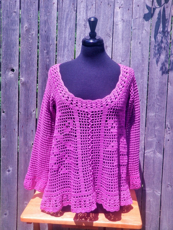 Items similar to Crochet tunic, filet rose crochet sweater, you pick ...