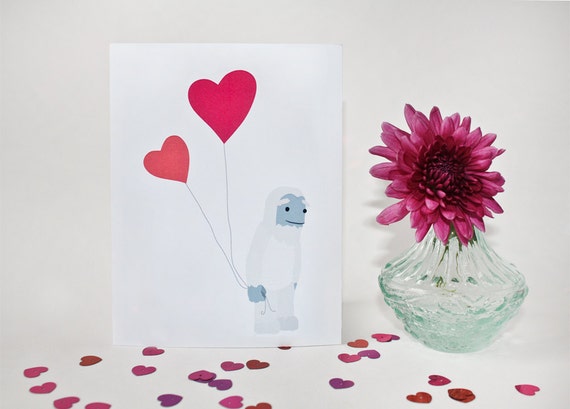 Valentine's Day Card Illustrated Yeti by pearpapershoppe on Etsy
