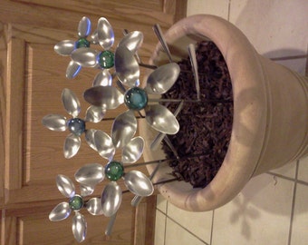 Unique 15" Spoon Flower stake,stainless steel with center glass gem ...