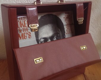 Vintage Leather Look Records Case for Vinyl Record Storage