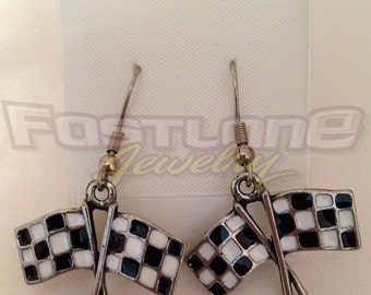 Double Silver-Tone Checkered Flag Charm Belly Button / Navel