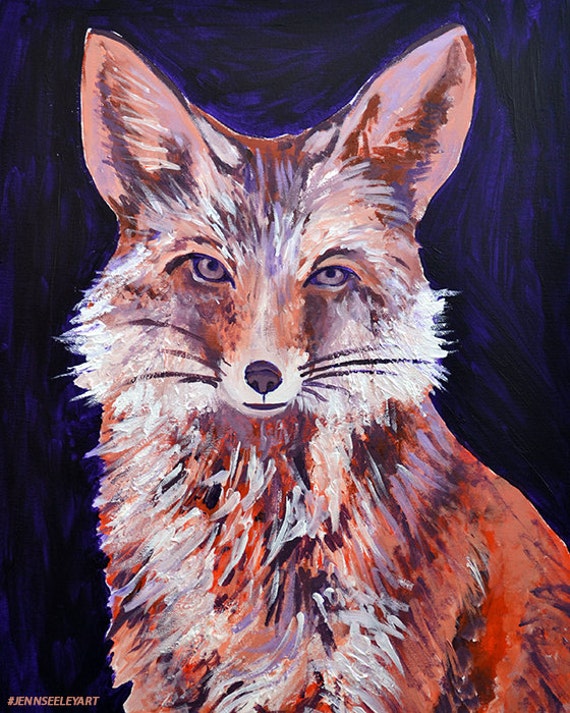 Purple and Orange Foxy Girl Fine Art Print fox print nursery