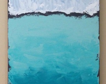 Abstract turquoise painting in shades of blue, grey, turquoise, teal ...